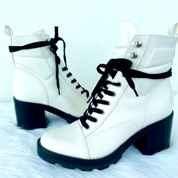 Marc Fisher | Shoes | New Marc Fisher White Leather Black Laceup Lug ...